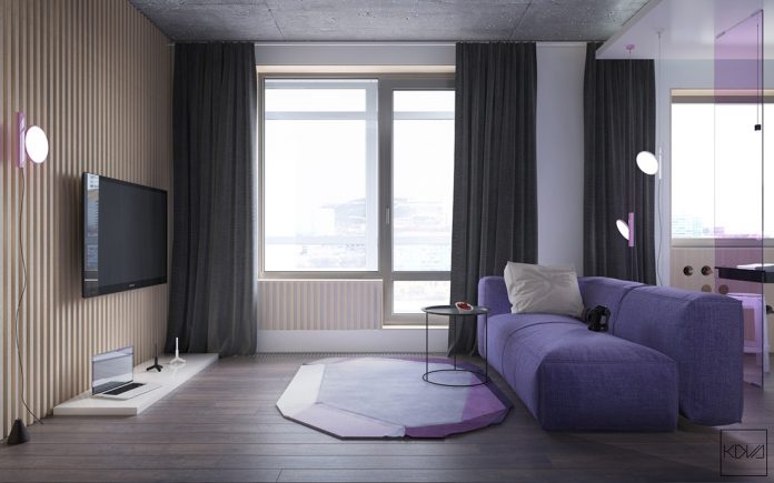 Modern Small Apartment Design With Purple Color - RooHome
