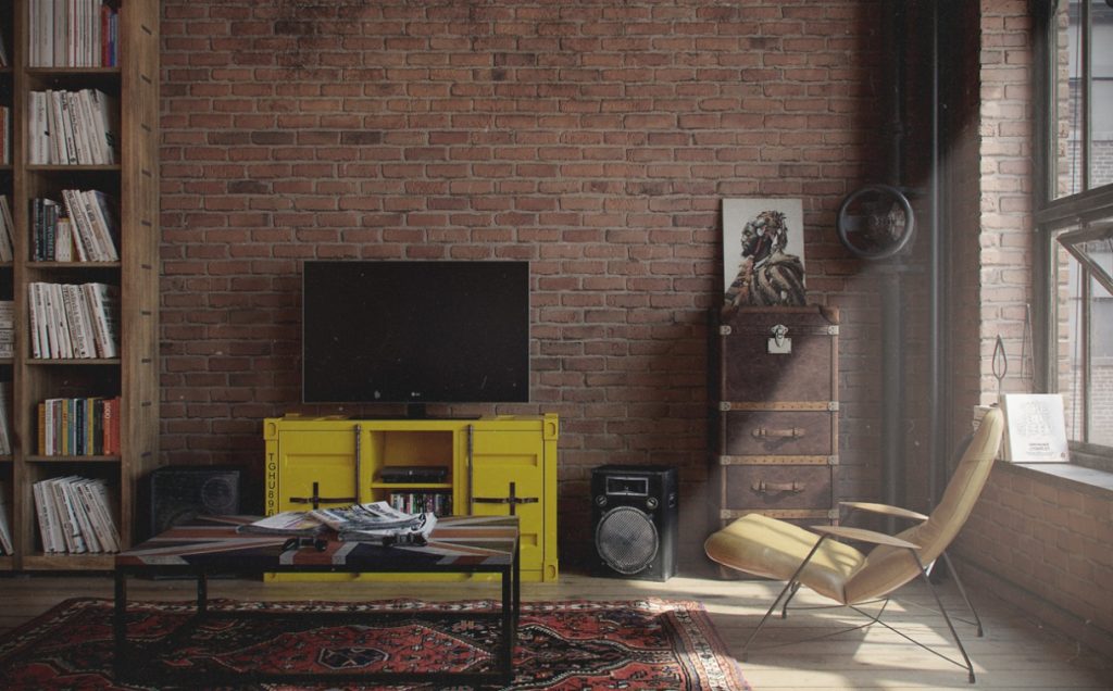 Studio Apartment Decorating Exposed Brick Wall Which Suitable For ...