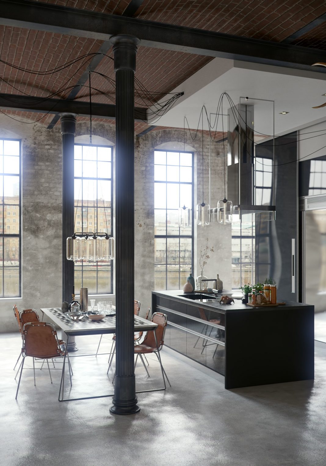 An Industrial Theme of Apartment Interior Design Showing A Gorgeous and ...