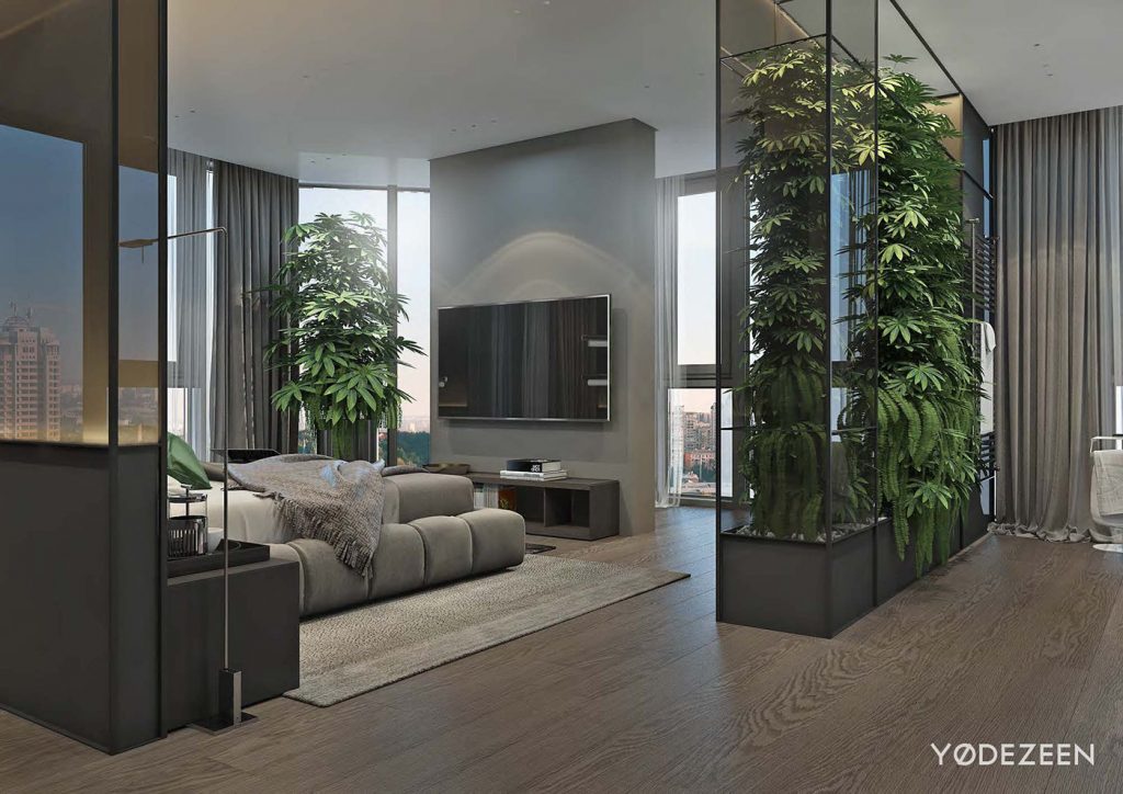 Luxurious apartment design arranged by a contemporary and organic style ...