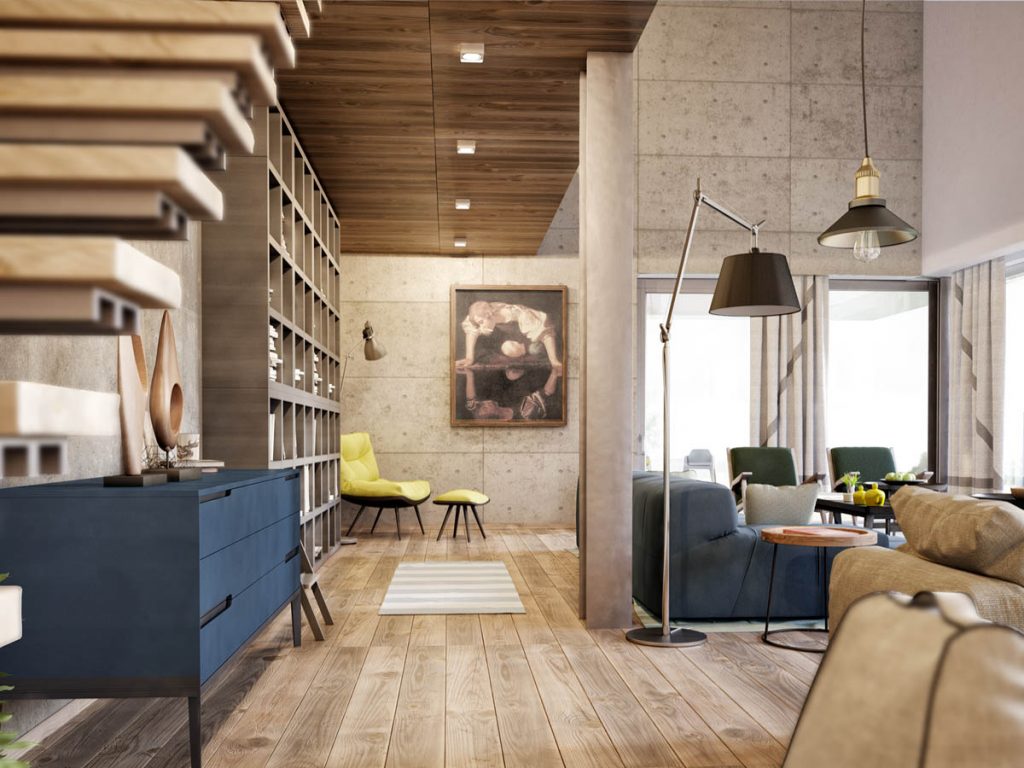 3 Eclectic Modern Apartment Layout with Industrial Concrete Wall Panels ...